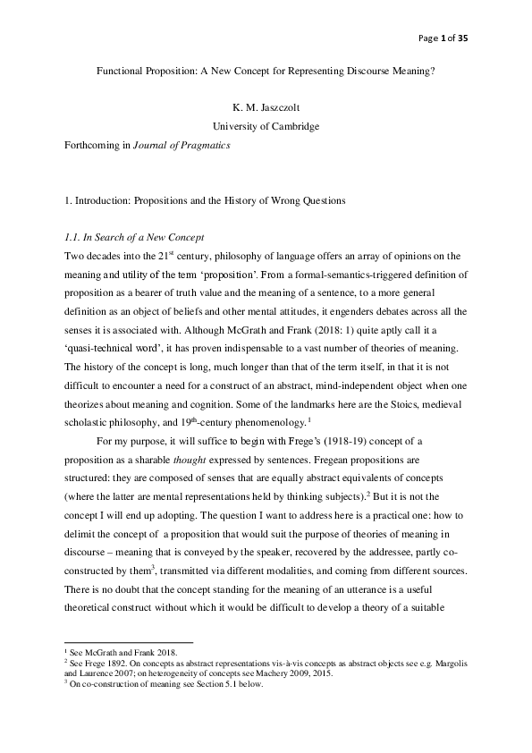 (PDF) Functional proposition: A new concept for representing discourse meaning? (2020 pre-print)
