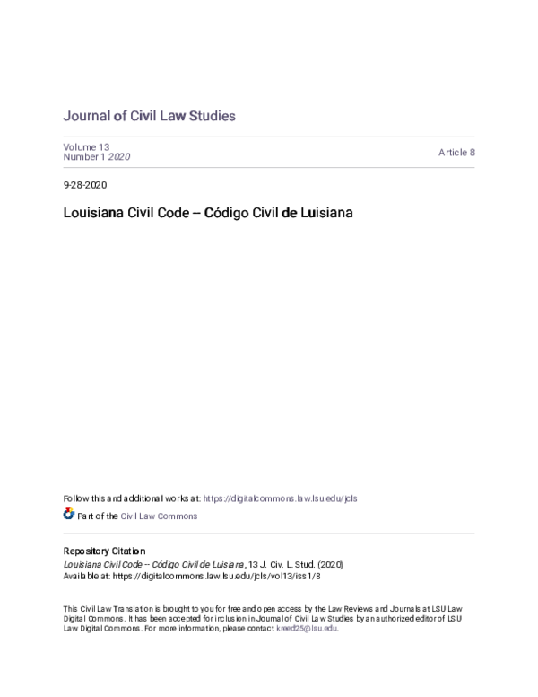 (PDF) Louisiana Civil Code — Código Civil de Luisiana