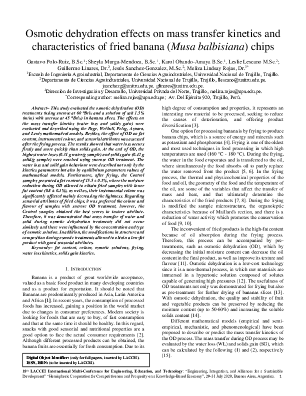 (PDF) Osmotic dehydration effects on mass transfer kinetics and characteristics of fried banana ...