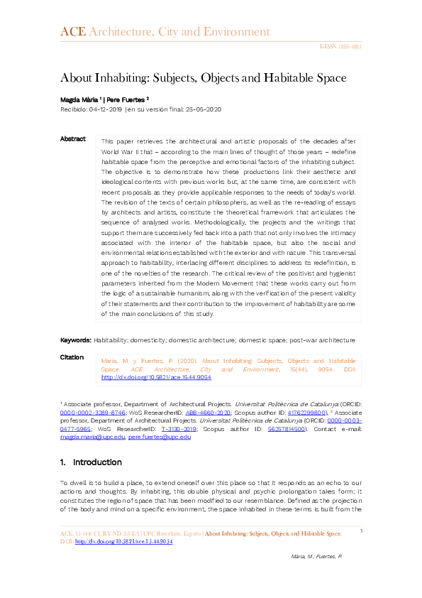 (PDF) About Inhabiting: Subjects, Objects and Habitable Space