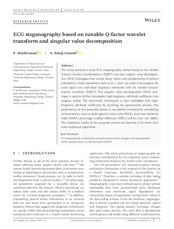 (PDF) ECG steganography based on tunable Q-factor wavelet transform and singular value decomposition