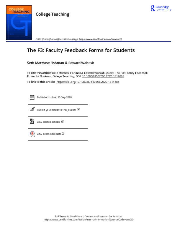 (PDF) The F3: Faculty Feedback Forms for Students