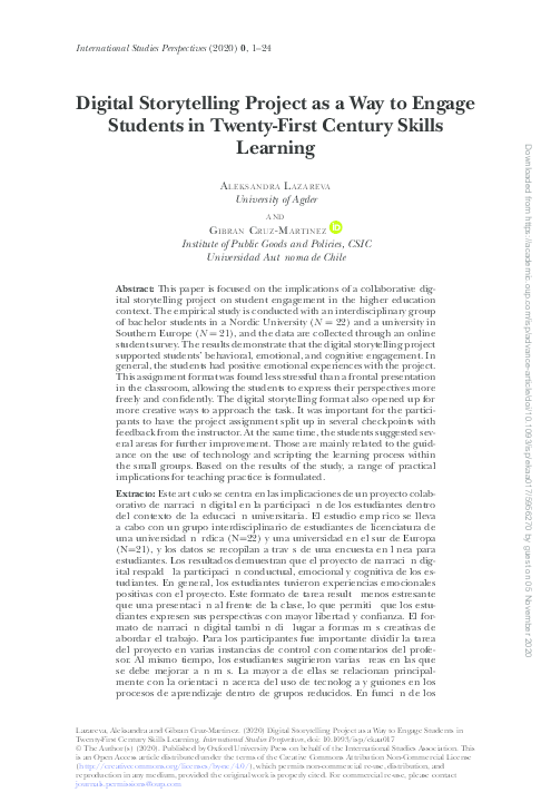 (PDF) (2020) Digital Storytelling Project as a Way to Engage Students ...