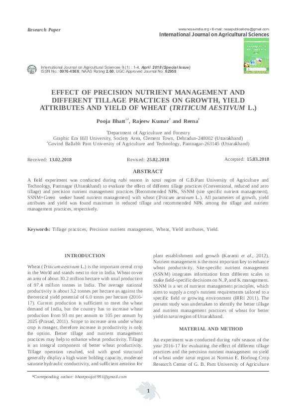 Pdf Effect Of Precision Nutrient Management And Different Tillage