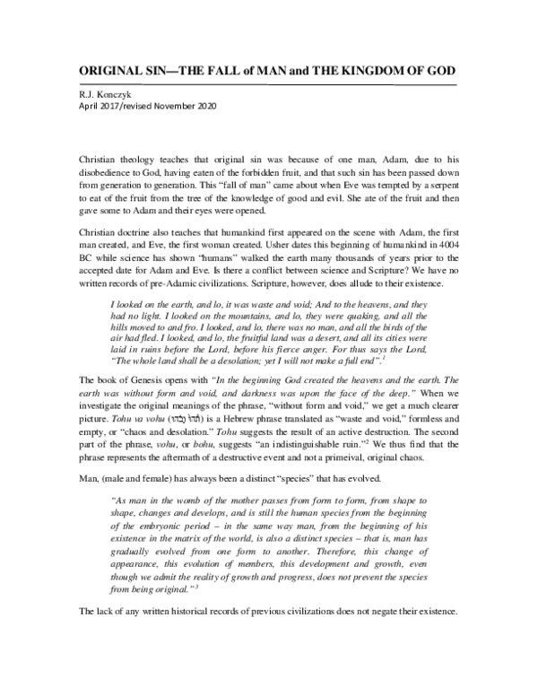 (PDF) ORIGINAL SIN-THE FALL of MAN and THE KINGDOM OF GOD