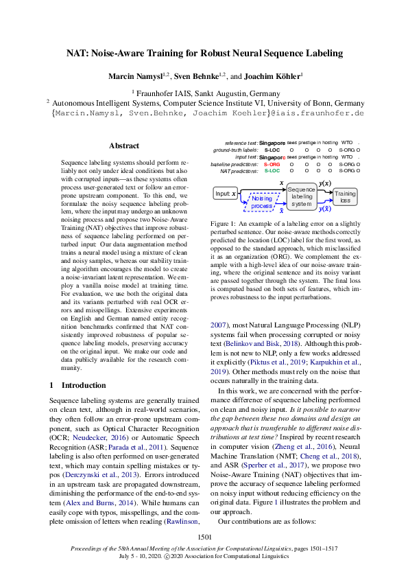 Pdf Nat Noise Aware Training For Robust Neural Sequence Labeling