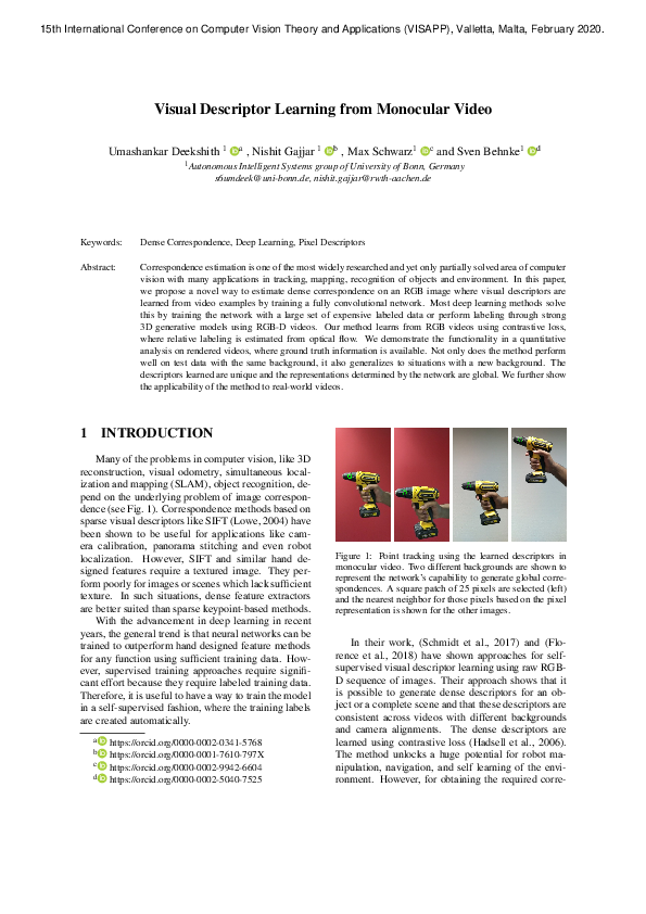 (PDF) Visual Descriptor Learning from Monocular Video