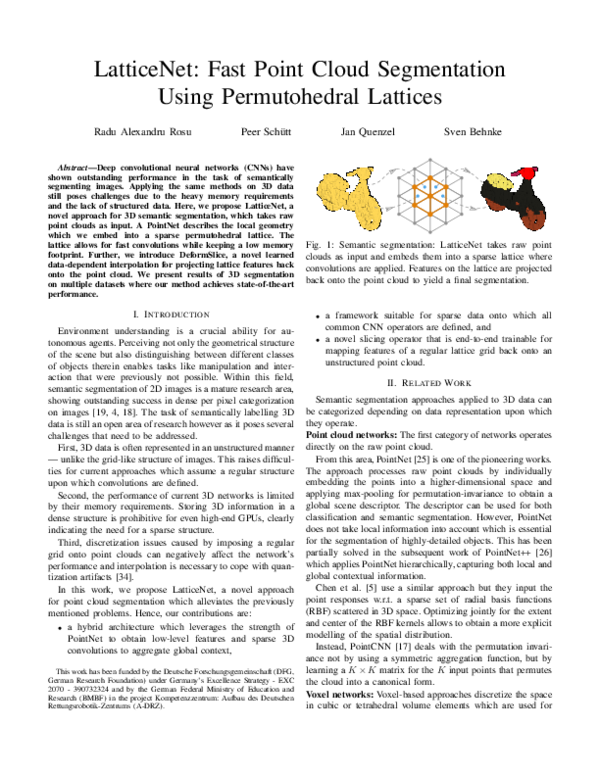 Pdf Latticenet Fast Point Cloud Segmentation Using Permutohedral Lattices