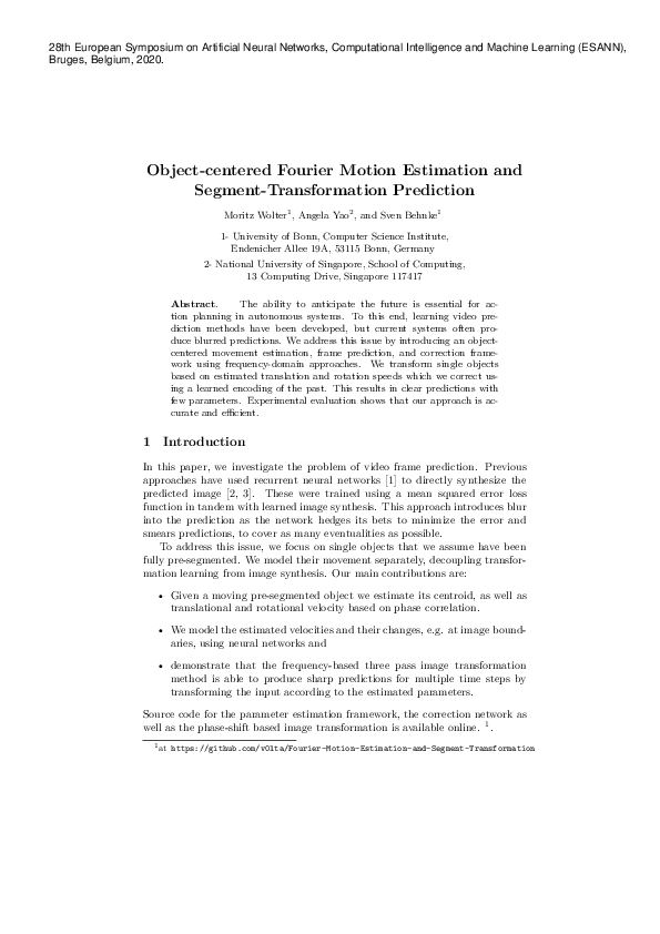 (PDF) Object-centered Fourier Motion Estimation and Segment-Transformation Prediction