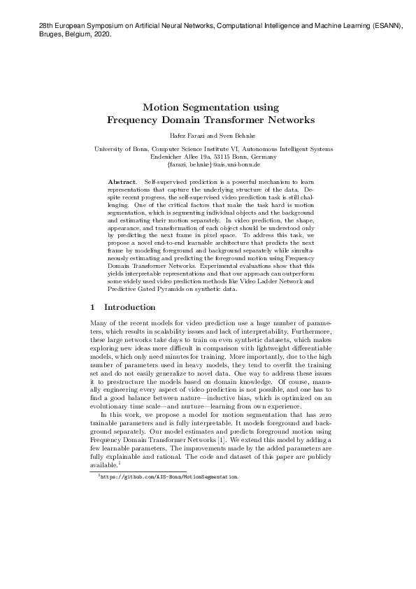 Pdf Motion Segmentation Using Frequency Domain Transformer Networks
