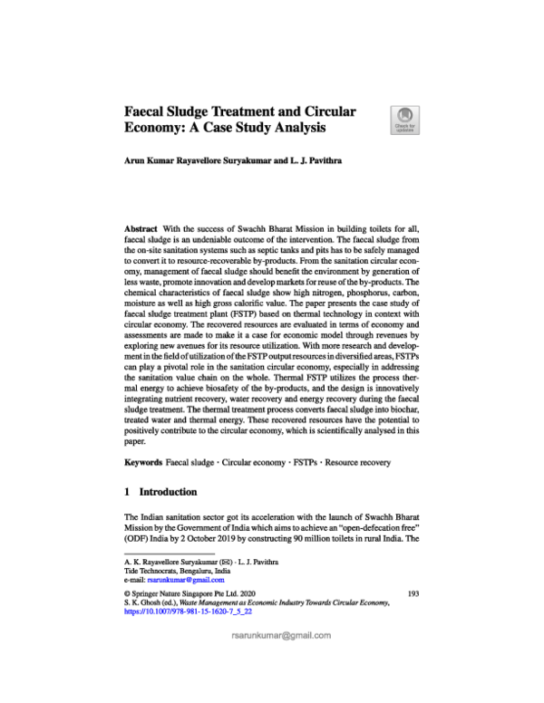 (PDF) Faecal Sludge Treatment and Circular Economy - A case study analysis
