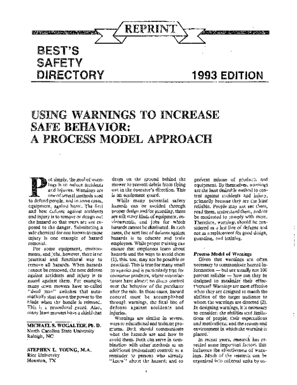 (PDF) Using warnings to increase safe behavior: A process model approach