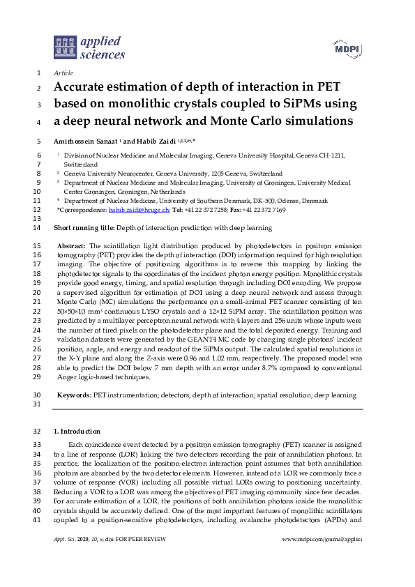 (PDF) Depth of Interaction Estimation in a Preclinical PET Scanner Equipped with Monolithic ...