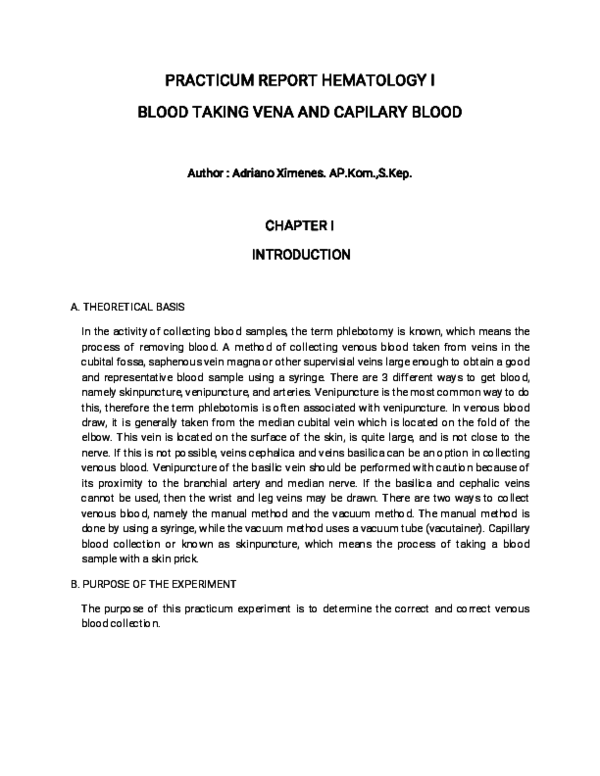 (PDF) HEMATOLOGY PRACTICUM REPORT I BLOOD TAKING OF VENA AND CAPILLARY ...