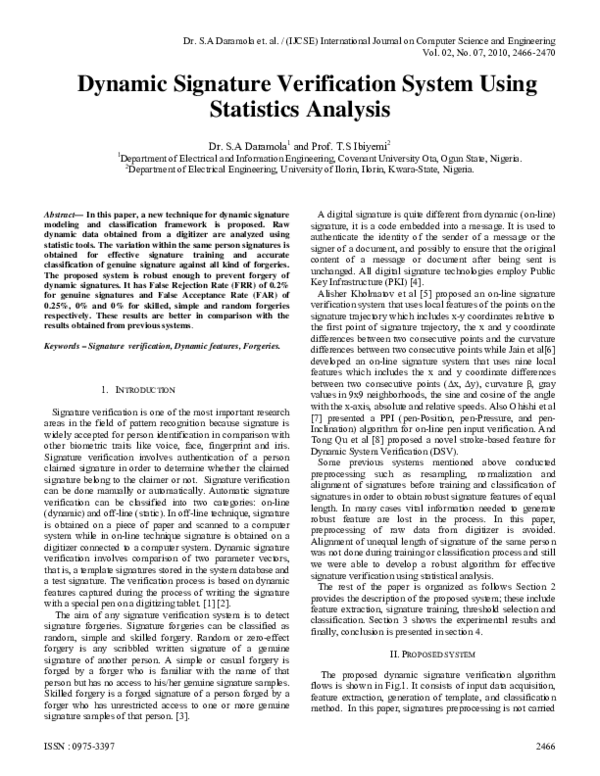 Pdf Dynamic Signature Verification System Using Statistics Analysis