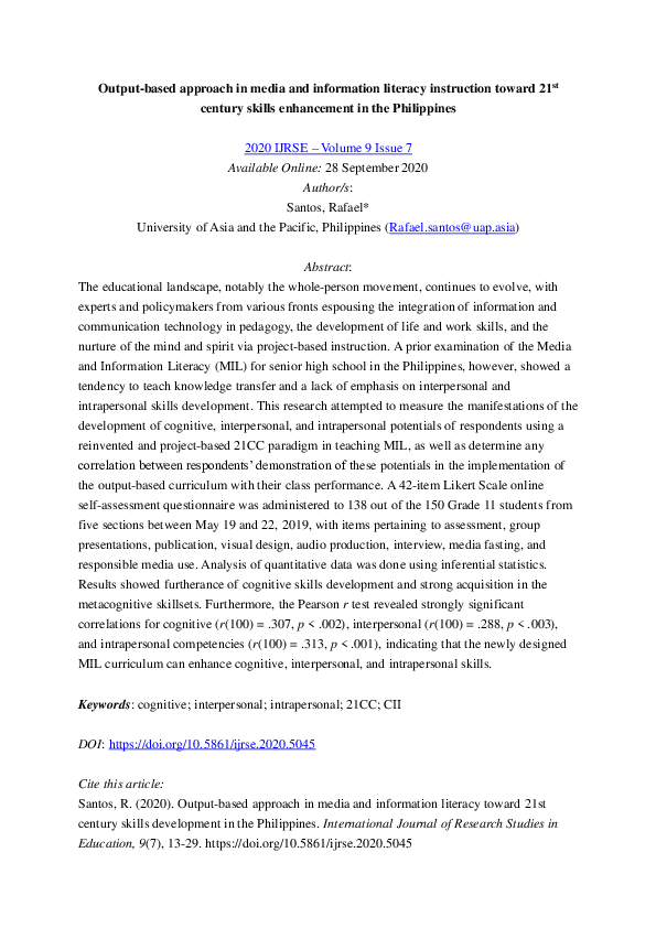 Pdf Output Based Approach In Media And Information Literacy