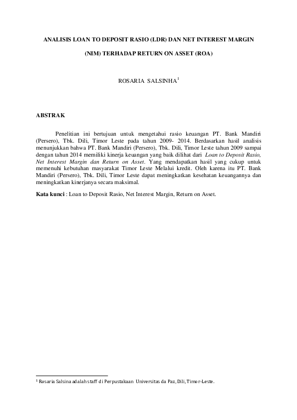 (PDF) ANALISIS LOAN TO DEPOSIT RASIO (LDR) DAN NET INTEREST MARGIN (NIM ...