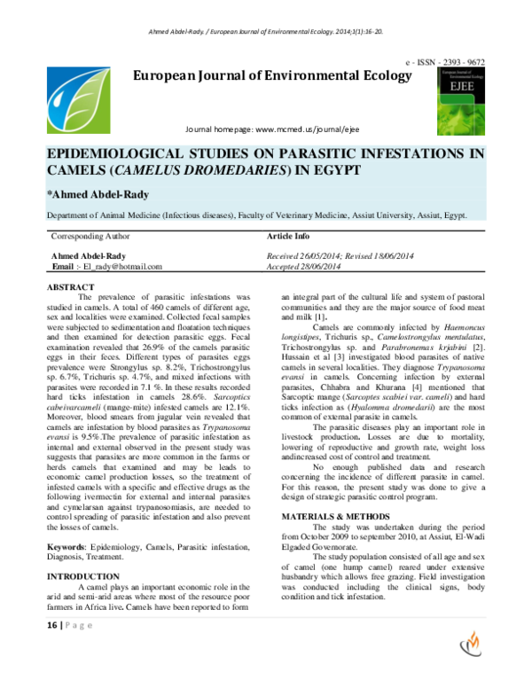 (PDF) European Journal of Environmental Ecology EPIDEMIOLOGICAL STUDIES ...