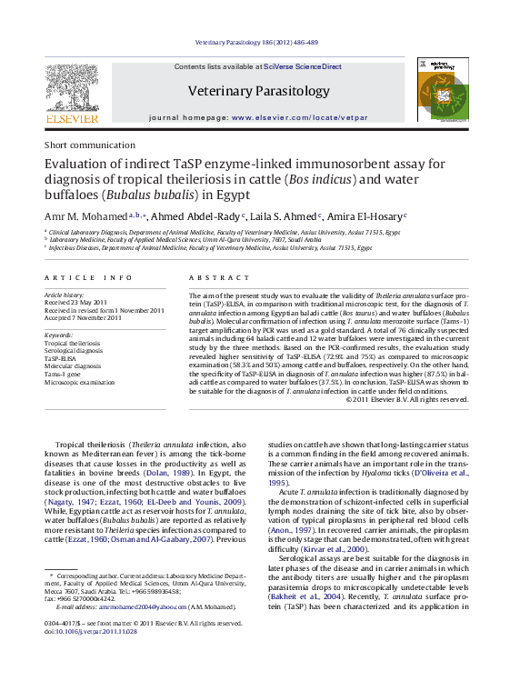 (PDF) Evaluation of indirect TaSP enzyme-linked immunosorbent assay for ...