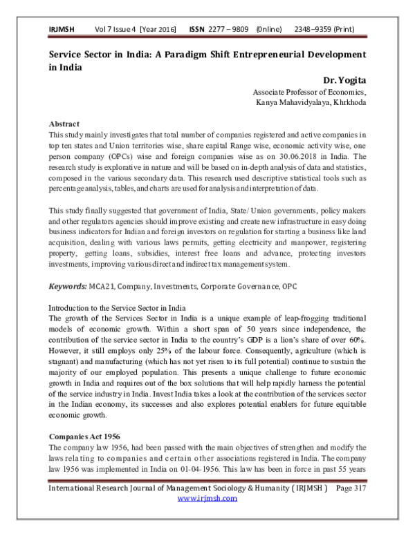 Pdf Service Sector In India A Paradigm Shift Entrepreneurial Development In India