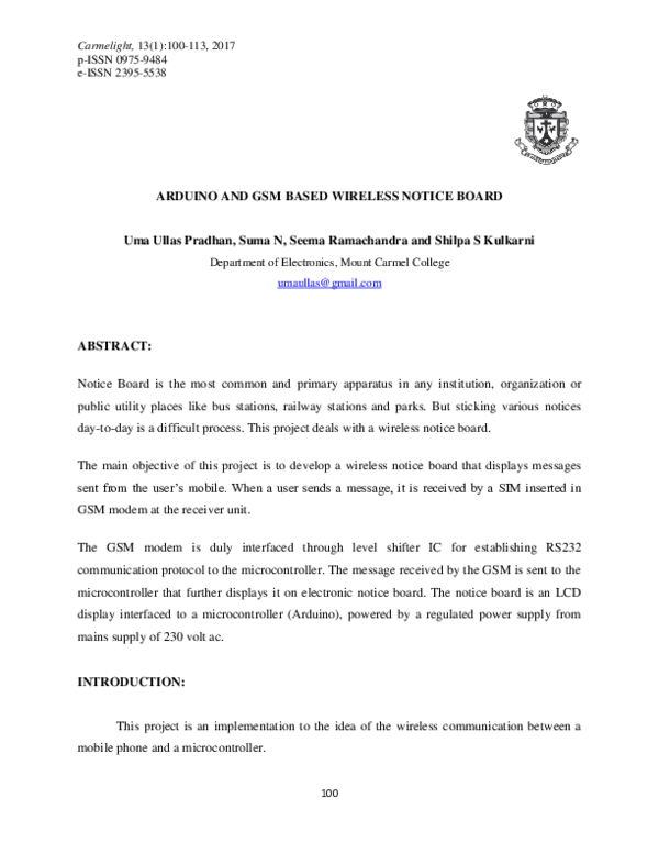(PDF) ARDUINO AND GSM BASED WIRELESS NOTICE BOARD