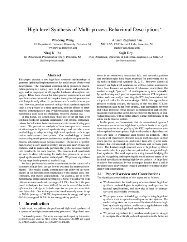 (PDF) High-level synthesis of multi-process behavioral descriptions