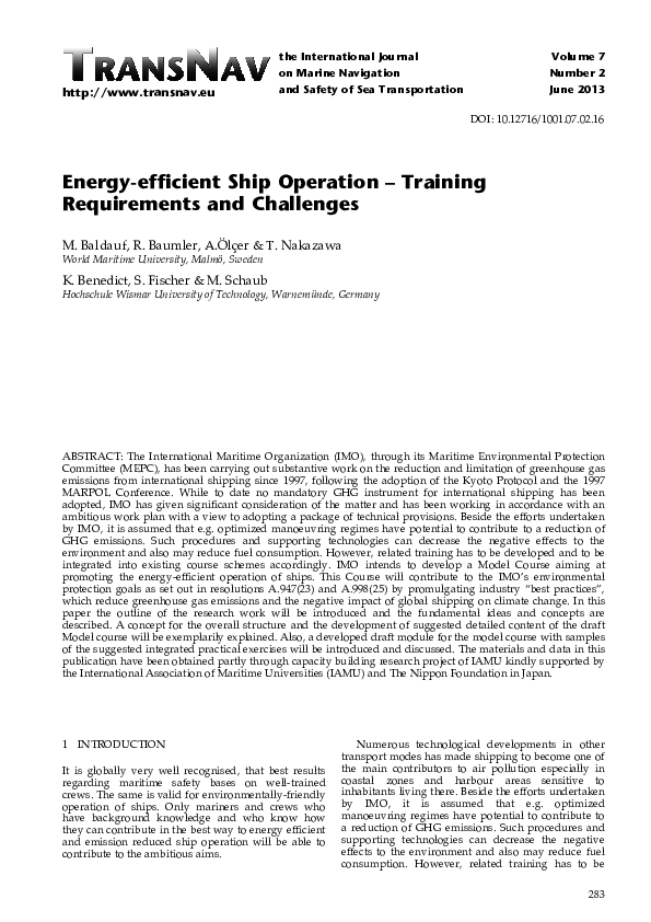 (PDF) Energy efficient Ship Operation Training Requirements and Challenges