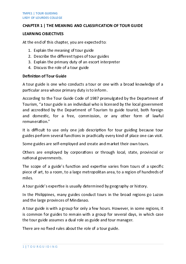(DOC) CHAPTER 1 | THE MEANING AND CLASSIFICATION OF TOUR GUIDE LEARNING ...