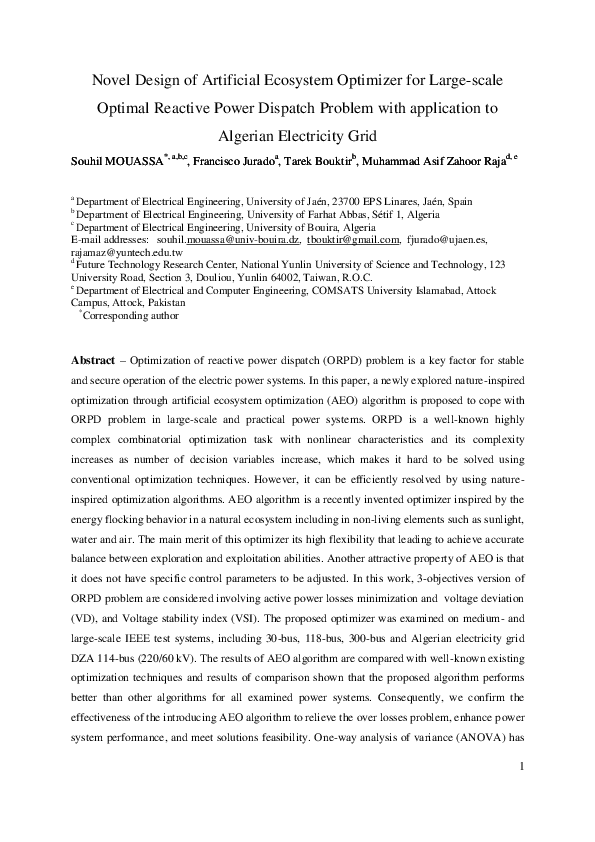 Pdf Novel Design Of Artificial Ecosystem Optimizer For Large Scale Optimal Reactive Power
