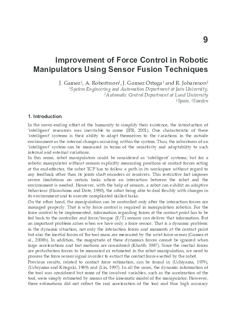 (PDF) Improvement of Force Control in Robotic Manipulators Using Sensor Fusion Techniques