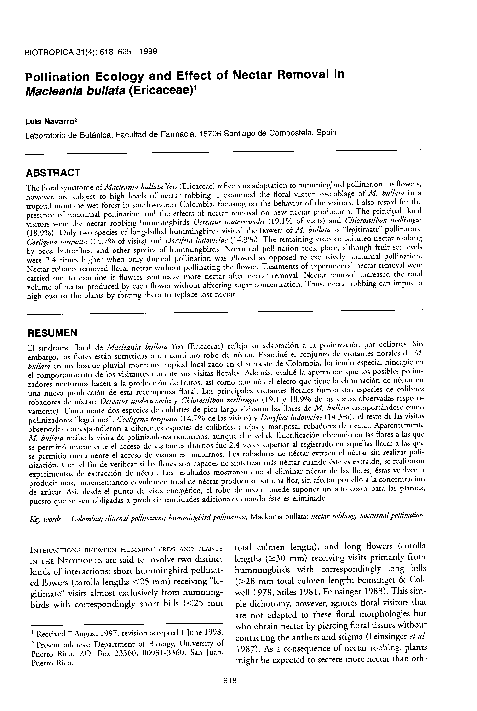 (PDF) Pollination ecology and effect of nectar removal in Macleania ...