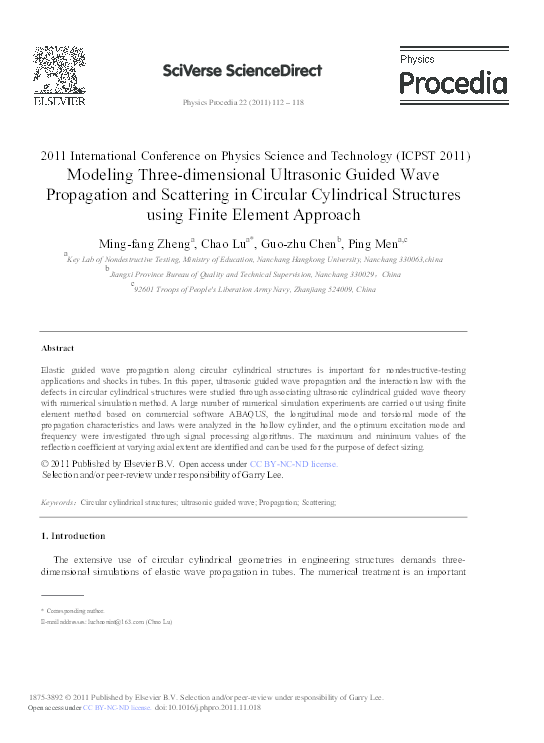 (PDF) 3D Ultrasonic Wave Modeling in Cylindrical Structures