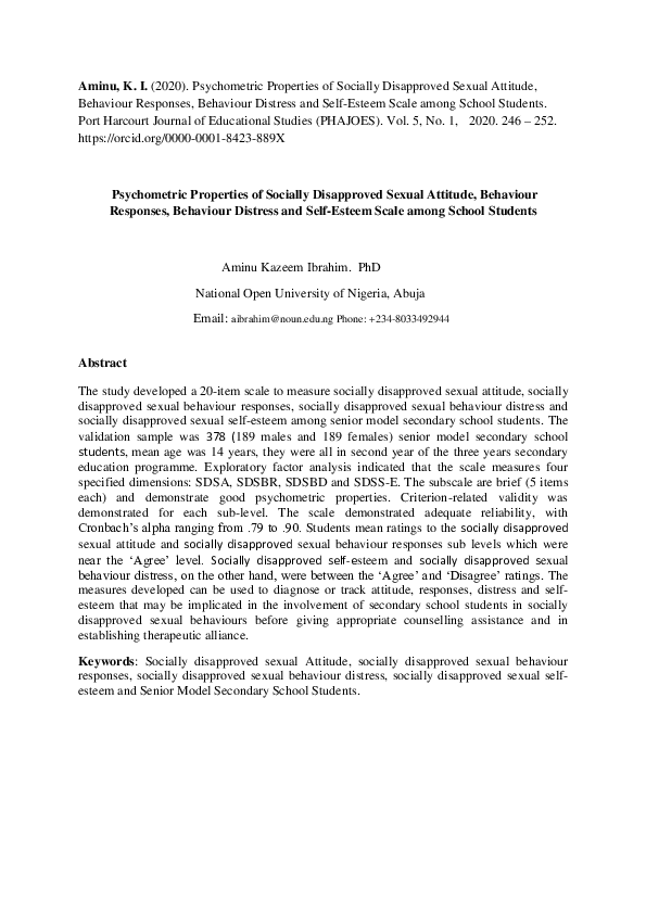 (PDF) Psychometric Properties of Socially Disapproved Sexual Attitude, Behaviour Responses ...