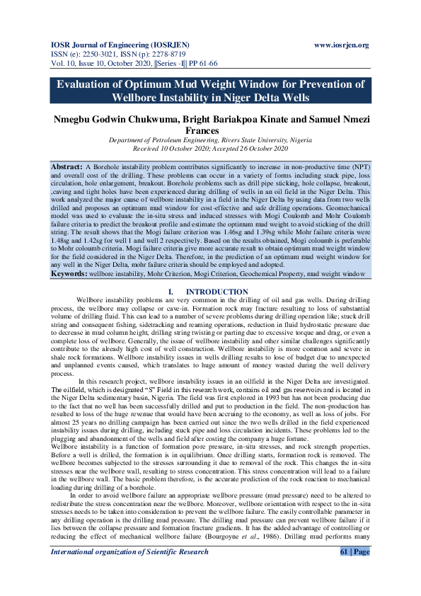 (PDF) Evaluation of Optimum Mud Weight Window for Prevention of ...