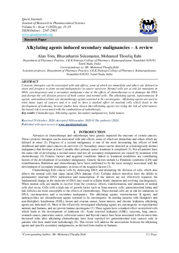 (PDF) Alkylating agents induced secondary malignancies -A review