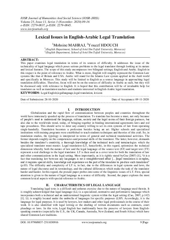 (PDF) Lexical Issues in English-Arabic Legal Translation