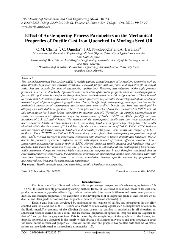 (PDF) Effect of Austempering Process Parameters on the Mechanical Properties of Ductile Cast ...