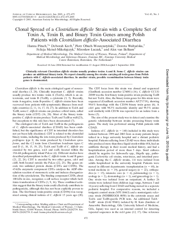 (PDF) Clonal Spread of a Clostridium difficile Strain with a Complete ...