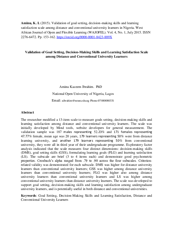 (PDF) Validation of Goal Setting, Decision-Making Skills and Learning ...