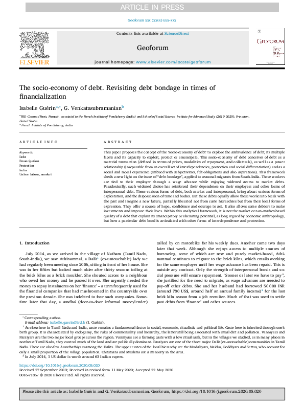(PDF) The socio-economy of debt. Revisiting debt bondage in times of ...