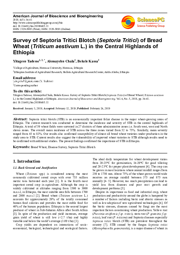 (PDF) Survey of Septoria Tritici Blotch (Septoria Tritici) of Bread ...