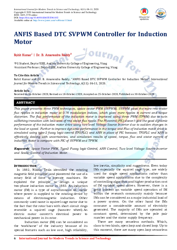 Pdf Anfis Based Dtc Svpwm Controller For Induction Motor