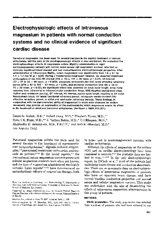 (PDF) Electrophysiologic effects of intravenous magnesium in patients ...