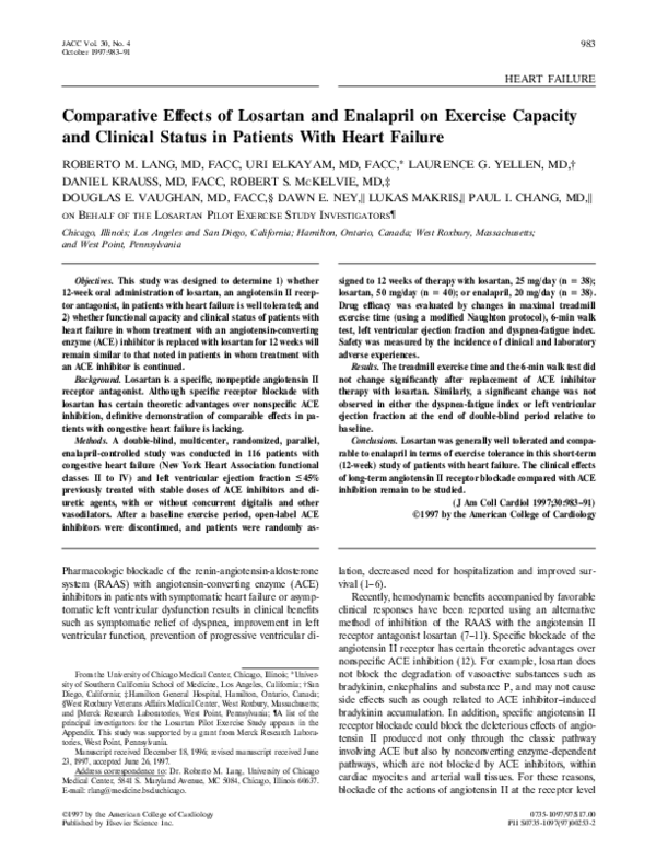 (PDF) Comparative Effects of Losartan and Enalapril on Exercise Capacity and Clinical Status in ...