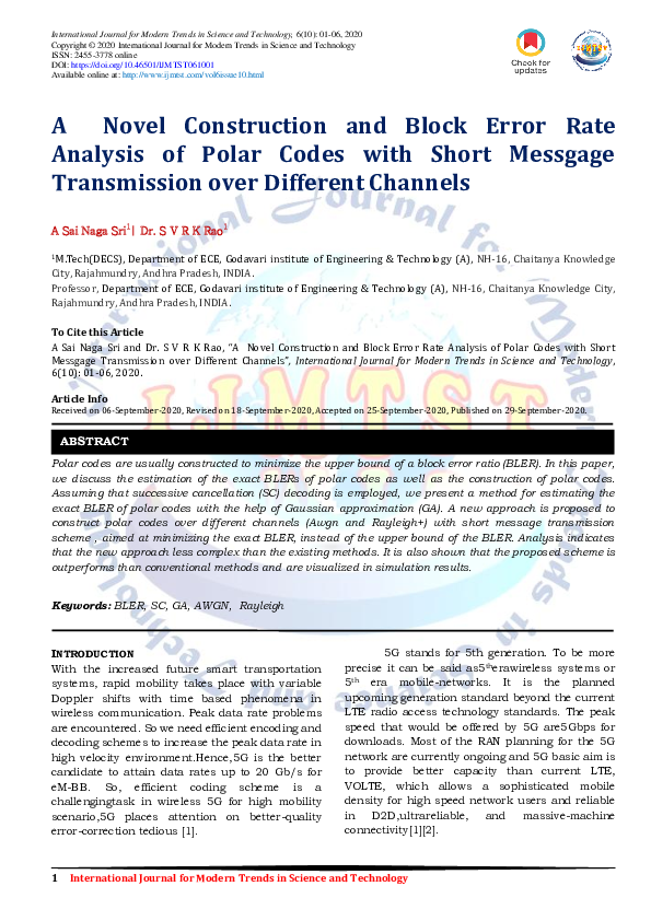 Pdf A Novel Construction And Block Error Rate Analysis Of Polar Codes