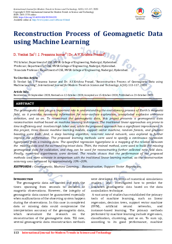 Pdf Reconstruction Process Of Geomagnetic Data Using Machine Learning
