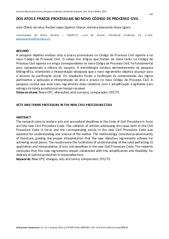 (PDF) Dos Atos e Prazos Processuais No Novo Código De Processo Civil