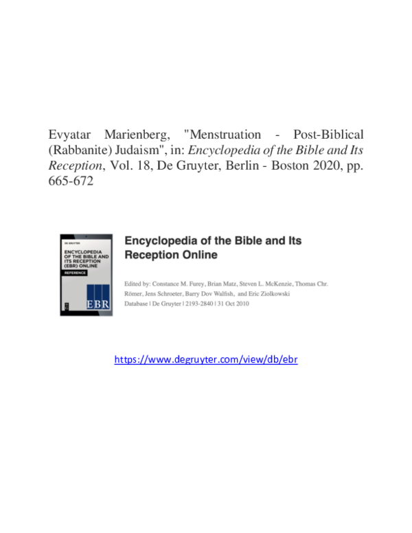 (PDF) Evyatar Marienberg, "Menstruation - Post-Biblical (Rabbanite) Judaism", in: Encyclopedia ...