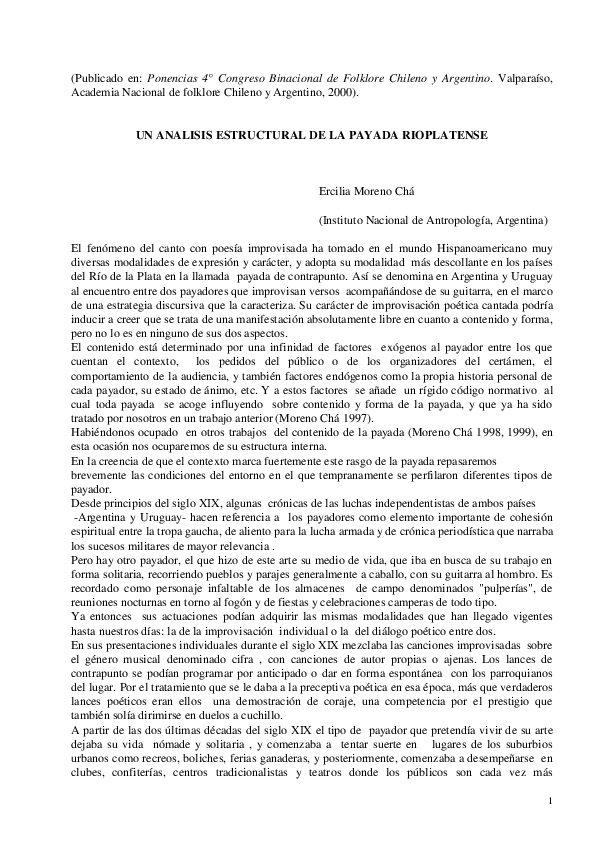 (PDF) Analisis estructural de la payada rioplatense