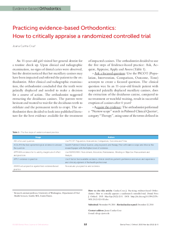 (PDF) Practicing evidence-based Orthodontics: How to critically appraise a randomized controlled ...